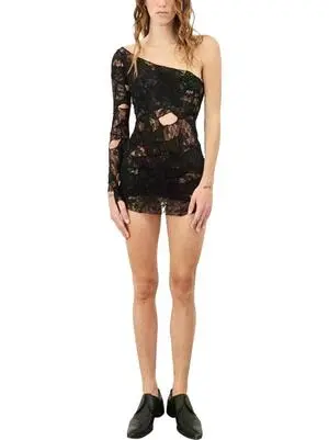 OH CARLA One-sleeve Lace Mini Dress - Black