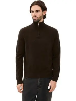 Theory Hilles Quarter Zip Cashmere Sweater - Brownwood Melange