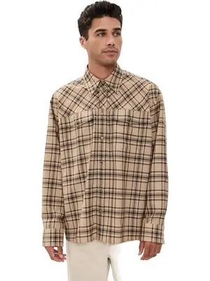 Ami Checked Wool Twill Shirt - Camel/noir