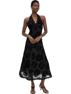 Lioness Stars Align Velvet Midi Dress - Burnt Noir Rose