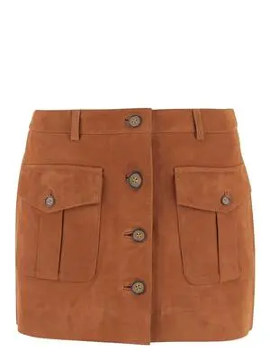 THE GARMENT Mini Suede Skirt With Pockets - Marrone Chiaro
