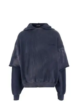 CULTURA Oversized Cotton Hooded Sweatshirt - Blue