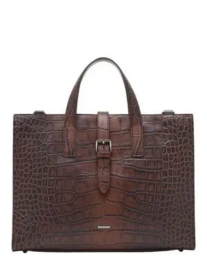 Emporio Armani Crocodile-effect Leather Briefcase - Brown
