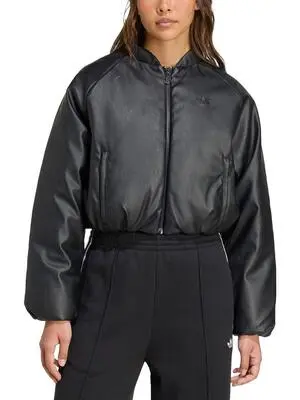 Adidas Originals By Alexander Wang Faux Leather Zip-up Bomber Jacket - Black