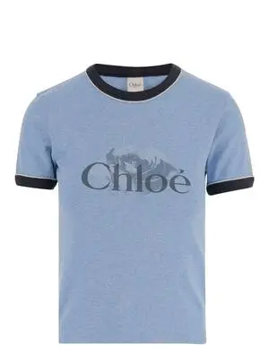 Chloé Cotton T-shirt With Logo - Light Blue