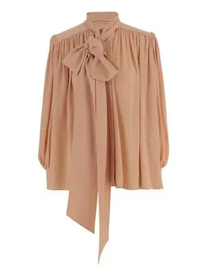 Chloé Silk Blouse With Bow - Beige