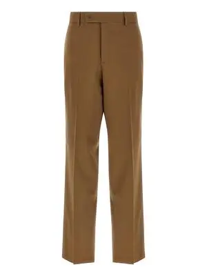 Fendi Gabardine Wool Cigarette Trousers With Ff Logo - Brown