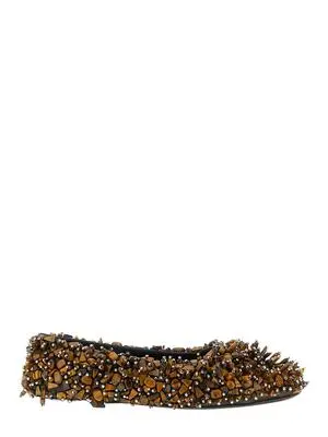 Dries Van Noten Beaded Leather Ballet Flats - Brown