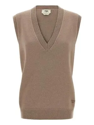Fendi Cashmere Vest With Roma Embroidery - Beige