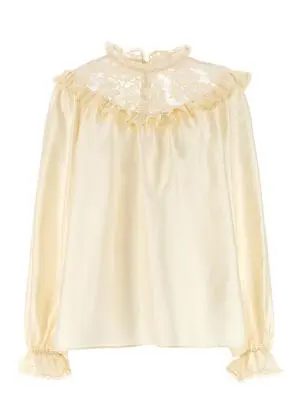 Zimmermann Lace Billow Silk Blouse - Beige