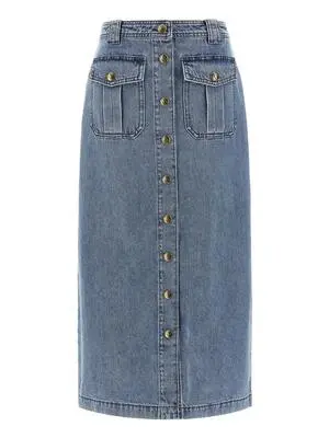 Zimmermann Denim Pencil Midi Skirt - Light Blue