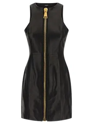 Balmain Maxi Zip Leather Dress - Black