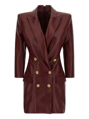 Balmain Leather Double-breasted Blazer Dress - Bordeaux