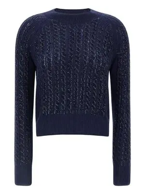 Ermanno Scervino Baguette Studded Virgin Wool And Cashmere Blend Sweater - Blue