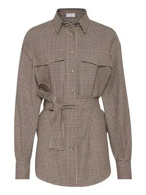 Brunello Cucinelli Wool Checked Shirt - Brown