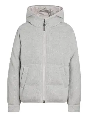 Brunello Cucinelli Cashmere-blend Knit Hooded Down Jacket - Grey