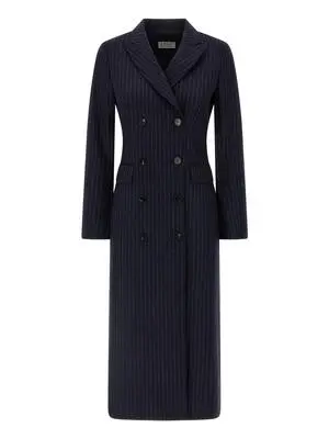 Alberto Biani Pinstripe Wool Double-breasted Coat - Blue