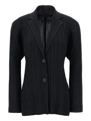 Issey Miyake Pleats Single-breasted Pleated Blazer - Black