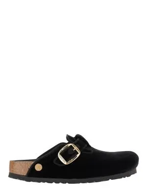 BIRKENSTOCK Boston Big Buckle Rivet Velvet Mules - Black
