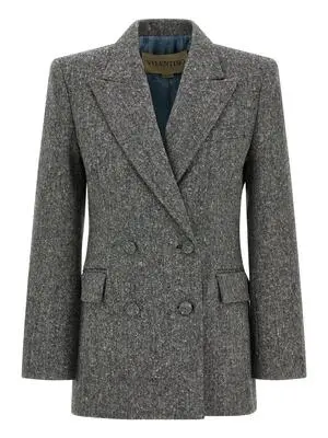 Valentino Garavani Double-breasted Bottonato Natte Blazer - Gray