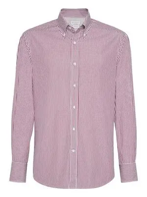 Brunello Cucinelli Striped Cotton Shirt - Red