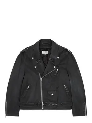 MAISON MARGIELA Washed Effect Biker Jacket - Black
