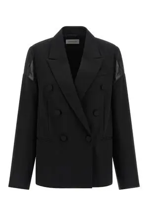 ARMARIUM Sveva Virgin Wool Double-breasted Blazer With Tulle Inserts - Black