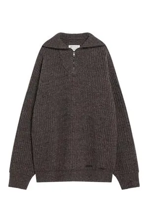 MAISON MARGIELA Ribbed Wool-blend Sweater With Zip Collar - Brown