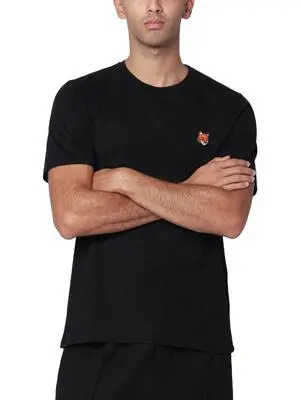 MAISON KITSUNÉ Black Regular T Shirt With Logo Patch