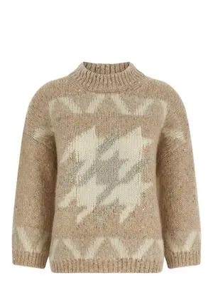Peserico Punto Luce Houndstooth Alpaca-blend Sweater - Beige