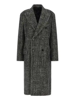 Dolce & Gabbana Double-breasted Bouclé Wool Coat - White/black