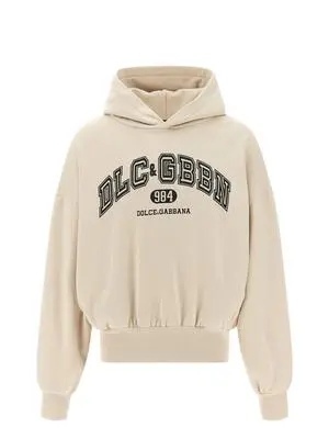 Dolce & Gabbana Logo Print Fleece Hoodie - Beige