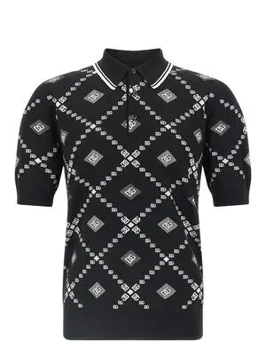 Dolce & Gabbana Jacquard Knit Polo Shirt - White/black