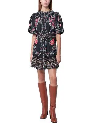 Farm Rio Belle Garden Mini Dress With Belt - Black