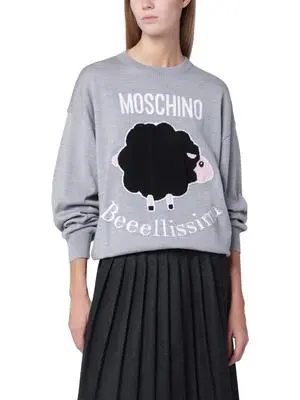 Moschino Intarsia Logo Wool Sweater - Grey