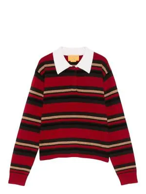 Guest In Residence Striped Polo Shirt - Bordeaux