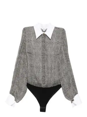 Elisabetta Franchi Silk Shirt Bodysuit - Black