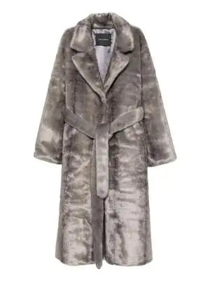 THELAURENT Belted Faux Fur Coat - Grey