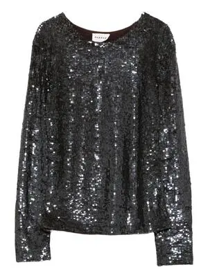 PAROSH Sequined Long-sleeve Top - Brown