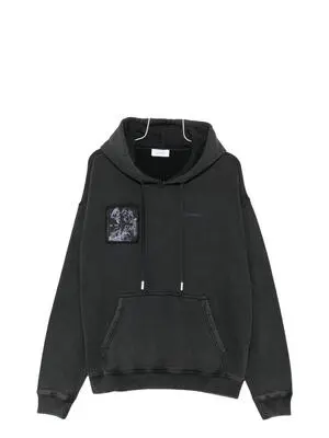 Off White Faded Painting Skate Cotton Hoodie - Black