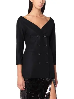 Alberta Ferretti Wool V-neck Double-breasted Jacket - Black