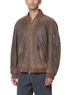 GOLDEN GOOSE Vintage Effect Leather Bomber - Brown