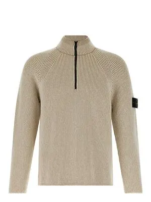 Stone Island Ribbed Virgin Wool Cardigan - Beige