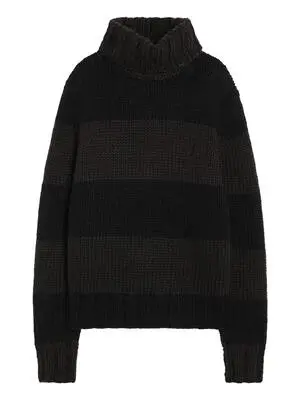 Dolce & Gabbana Striped Wool Blend Turtleneck Sweater - Black