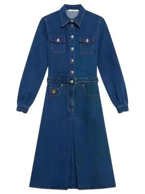 Malìparmi Braided-belt Denim Midi Dress - Blue
