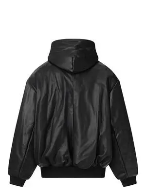 Fear Of God Leather Hooded Bomber Jacket - Black