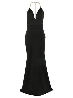 RAHIL HESAN V-neck Chain-strap Gown - Black