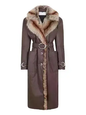 Rabanne Fur-trimmed Belted Coat - Purple