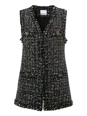 WEILL Fringed Tweed Sleeveless Jacket - Black