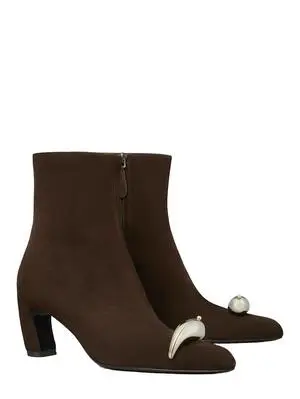 Tory Burch Pierced Heeled Ankle Boots - Dark Cocoa/silver